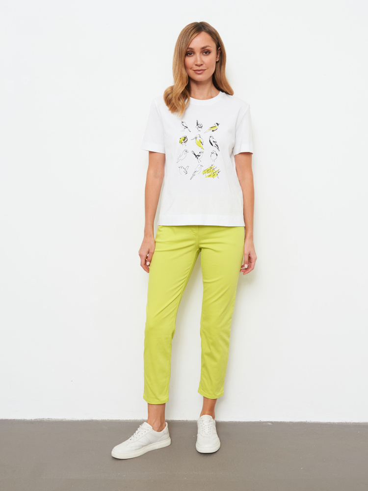 Футболка Женский Gerry Weber белый Короткий, размер 50 Трикотаж Цветочный свободный Повседневный ...