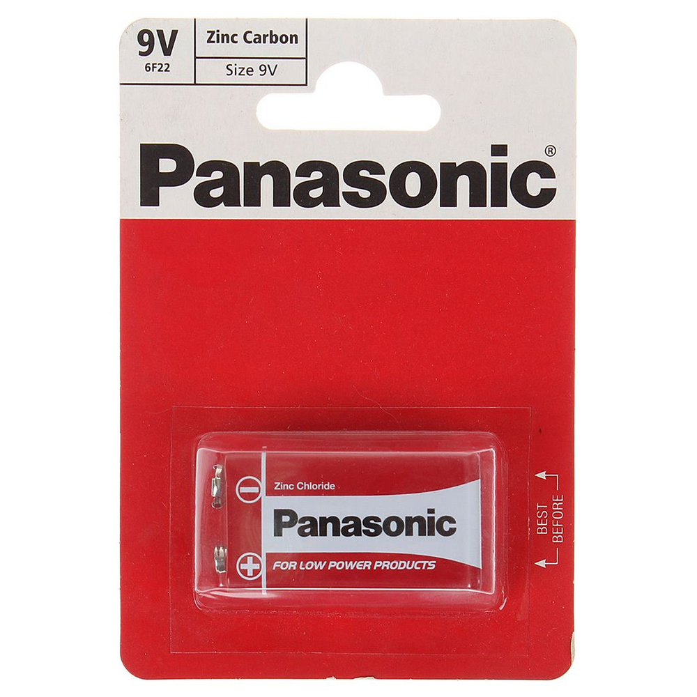 Батарейка Panasonic, 9V (6LR61, 6F22), Zinc-carbon, солевая, 9 В ...