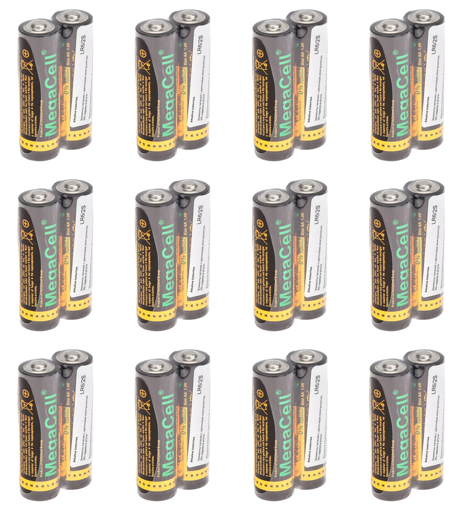 MEGACELL Батарейки 1,5В R6, элемент питания щелочной, 2 шт, 12 уп ...