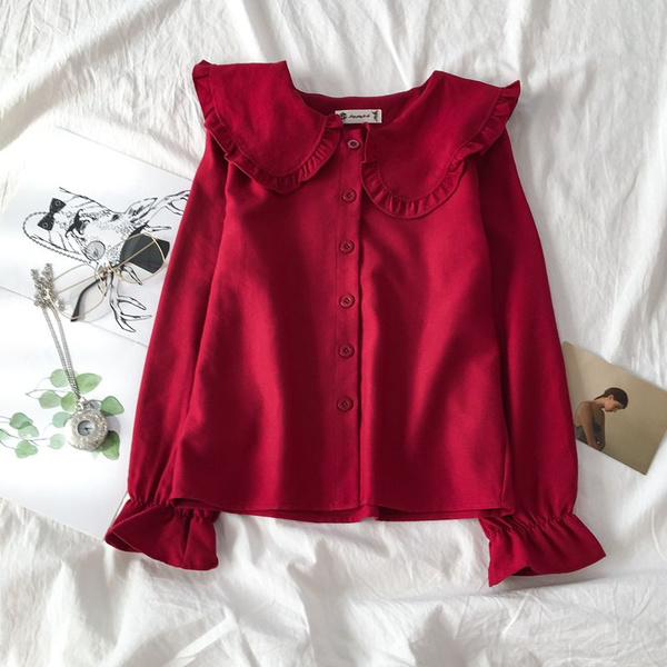 Рубашка Женский SYJYW бордовый Длинный Хлопок, Лавсан Манжеты, Воротник Однотонный, размер 50 ...