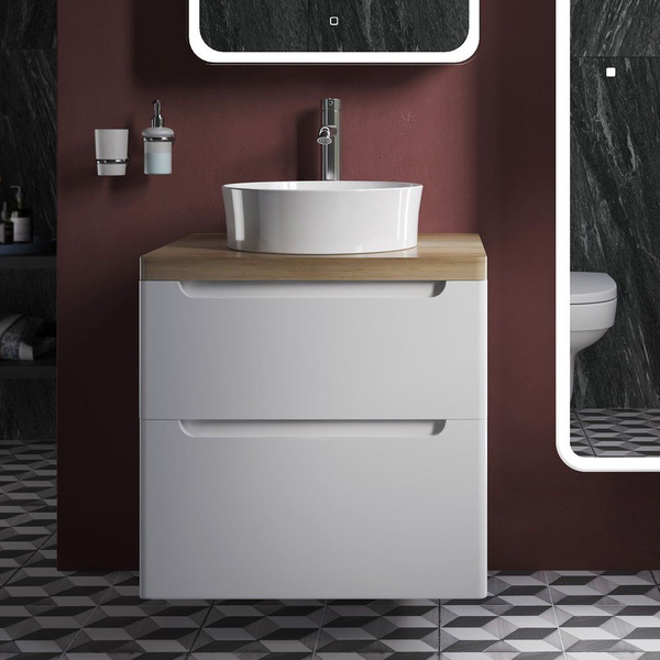 Тумба с раковиной STWORKI Берген 60 белая со светлой столешницей, раковина Sottile 1478-001-0125 ...