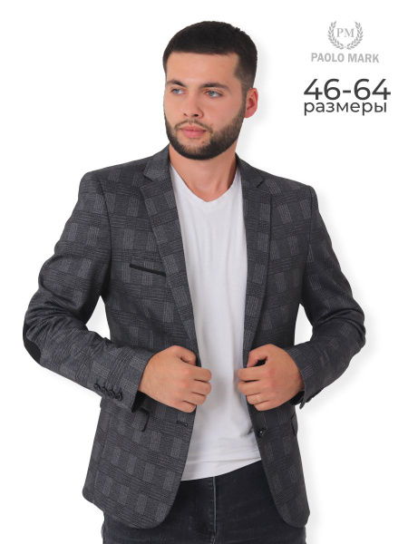 Пиджак Мужской PAOLO MARK серый, размер 54 Полиамид, Шерсть Карманы полуприталенный Длинный ...