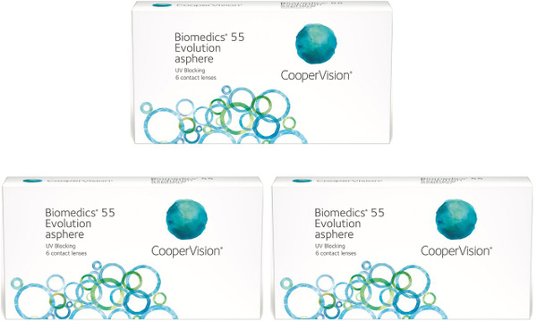 Biomedics 55 Evolution -3.75 / 14.2 / 8.6, 18 штук (3 пачки по 6 линз ...