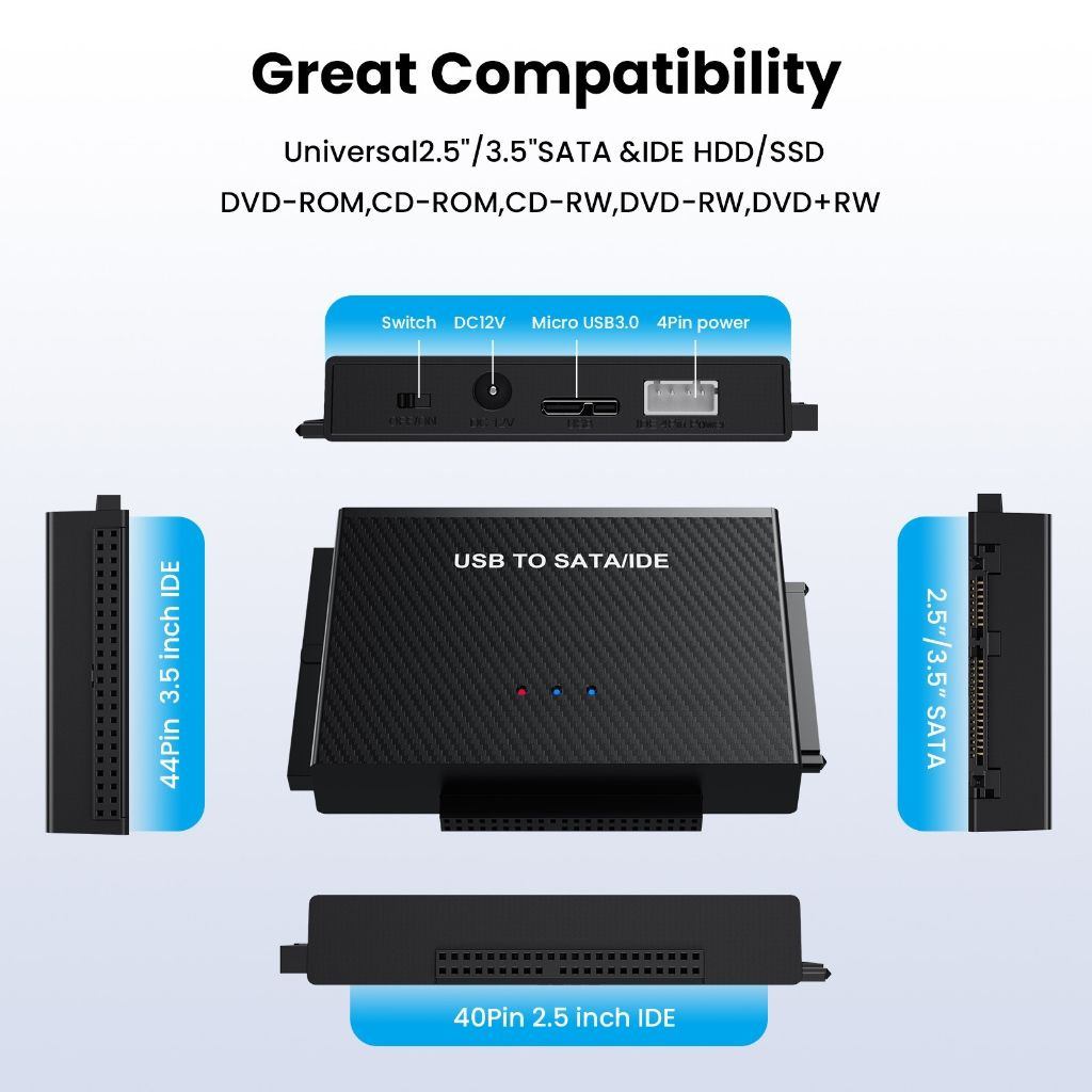 Адаптер USB3.0 для HDD/SSD 2.5/3.5 SATA/IDE, вилка европейского ...