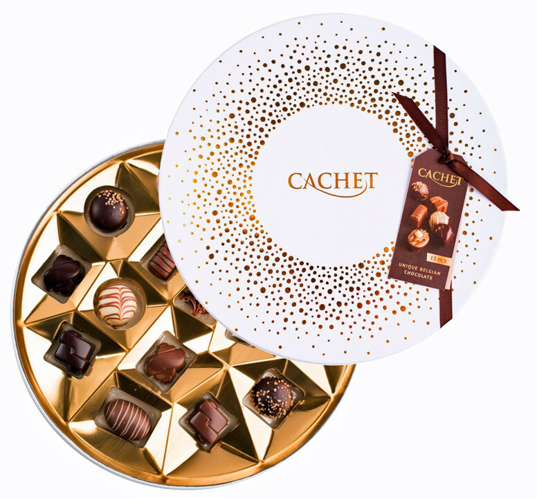Коробка премиальных шоколадных конфет Cachet Round Box White, Бельгия ...