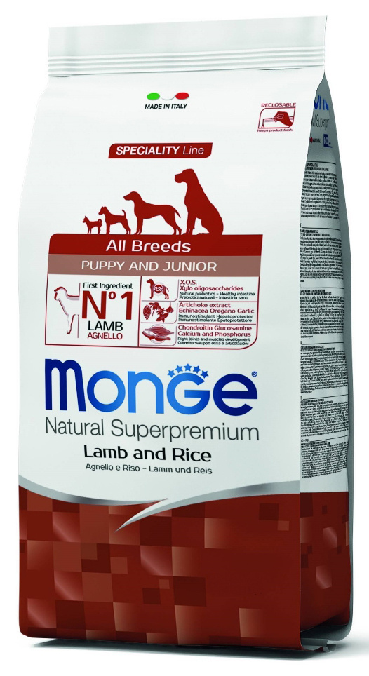 Корм Monge Puppy & Junior Lamb & Rice для щенков, ягненок с рисом и ...