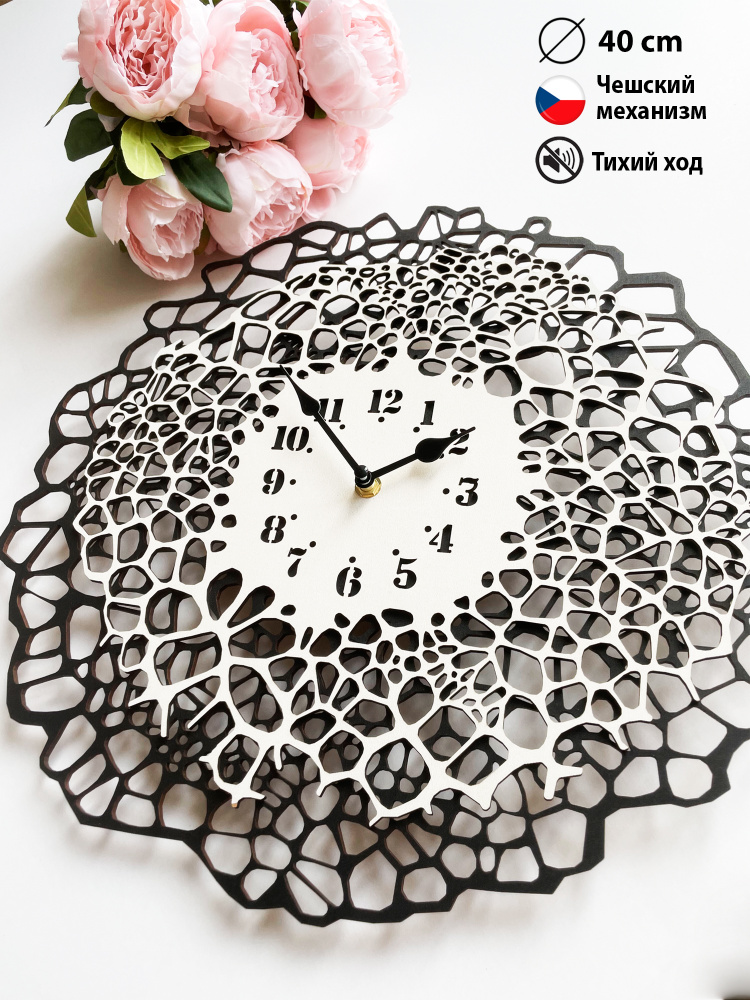 Часы настенные деревянные интерьерные бесшумные кварцевые для дома офиса в гостиную Структура