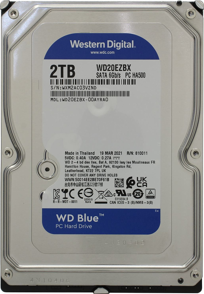 2 ТБ Внутренний жесткий диск Western Digital WD Blue WD20EZBX (WD20EZBX ...