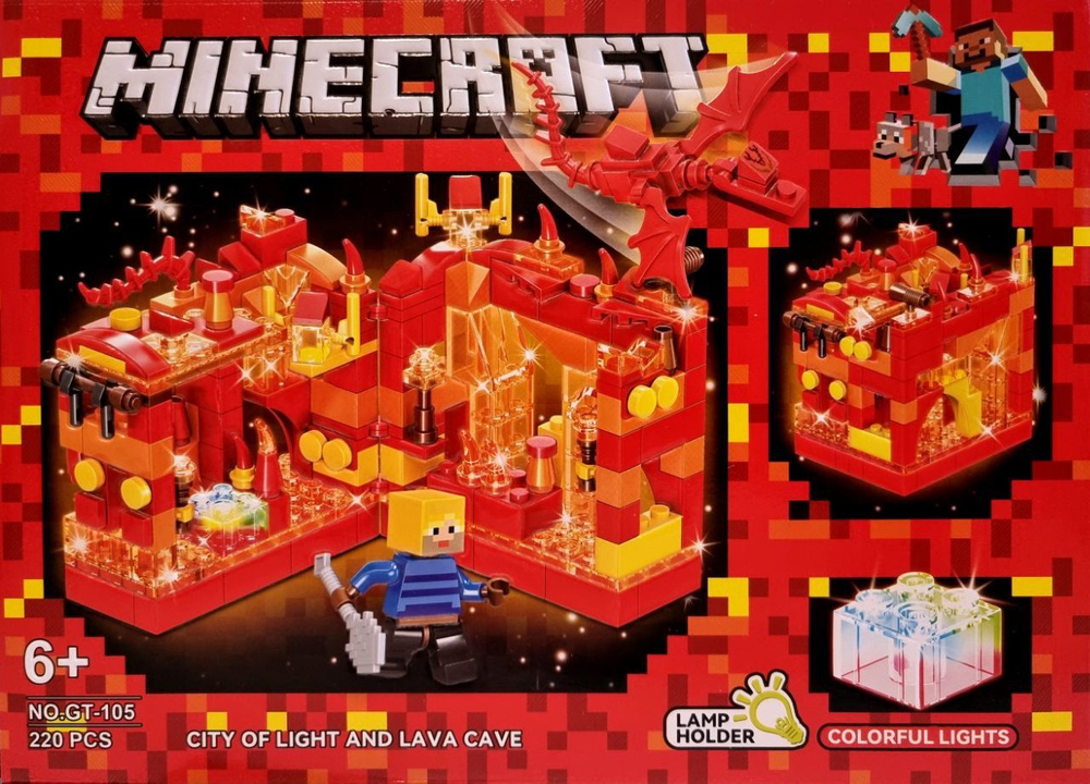 Конструктор Майнкрафт / Лавовая Пещера / с Led подсветкой детали:220 ...