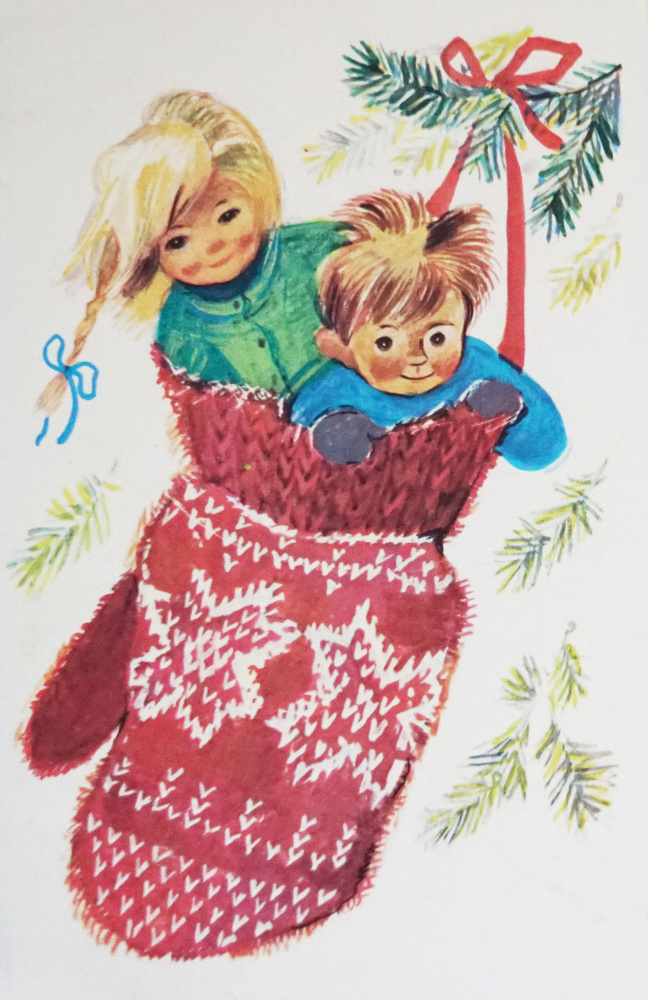 Антикварная открытка "Дети в варежке", Дания 1950-1970 купить по низким ценам в интернет ...