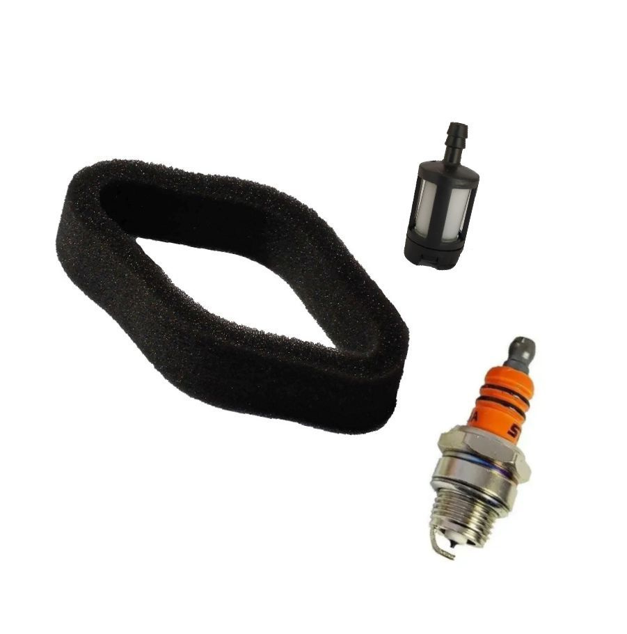 Комплект: фильтр воздушный 17мм, фильтр топливный, свеча зажигания для триммера 26 33 43 52см3 ...