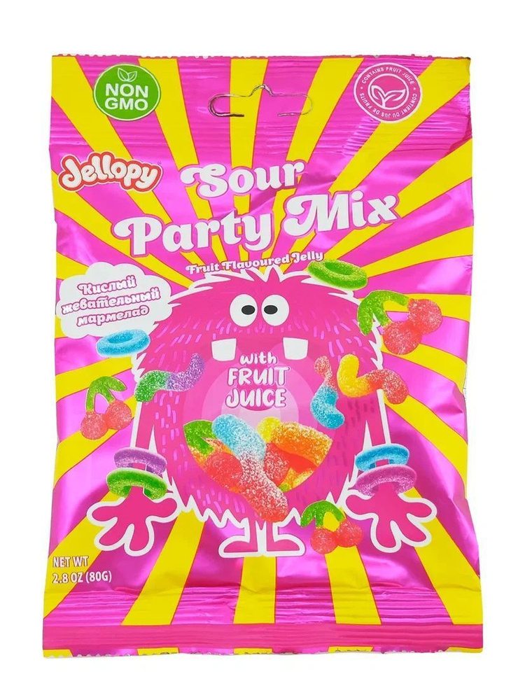 Жевательный мармелад Jellopy Sour Party Mix c фруктовым вкусом 80г ...