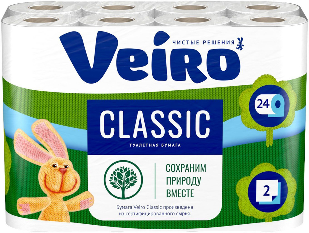 Туалетная бумага Veiro Classic 2 слоя, 24 рулона в упаковке, белая ...