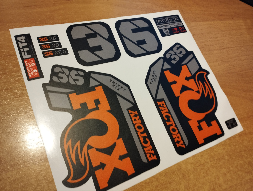 Наклейки Fox 36 factory 2021 серо-оранжевый матовый, для велосипеда на ...