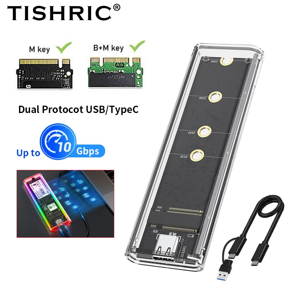 TISHRIC M2 SSD Корпус USB Type - C RGB NVMe SATA Корпус с двумя ...