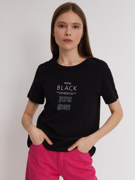 Футболка Женский Zolla черный Короткий, размер 42 Хлопок Повседневный, Спортивный Узбекистан ...