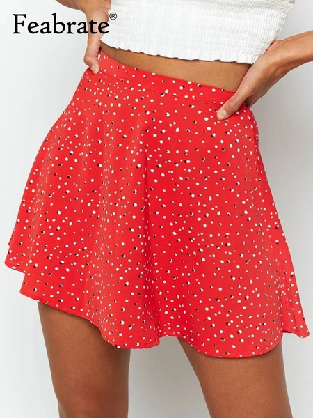 Юбка Женский Feabrate красный Шифон, размер 42, 44 Молния Мини Разноцветный Лето А-силуэт купить ...