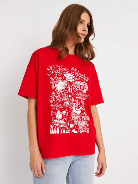 Футболка Женский Zolla красный Короткий, размер 50 Хлопок Повседневный, Спортивный Узбекистан ...