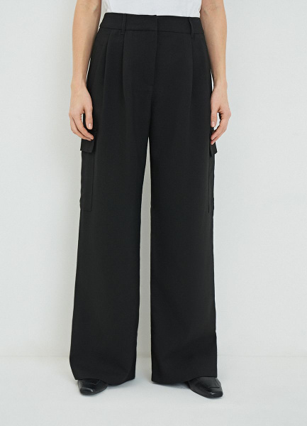 Брюки Женский O'STIN широкие черный Текстиль Повседневный, размер 48 Молния На любой сезон ...