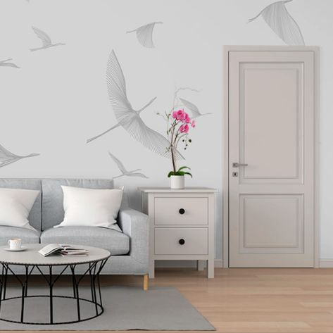 Фотообои бесшовные Улетающие птицы на сером фоне В280 см х Ш200 см Master Fresok артикул 14-645. ...