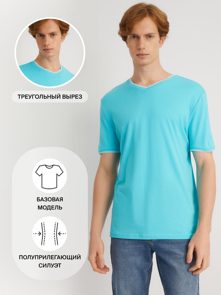 Футболка Мужской Zolla голубой, размер 50 Хлопок Повседневный Узбекистан, рост 182-188 купить c ...