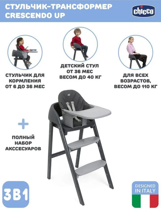 Стульчик для кормления ребенка Chicco CRESCENDO UP ETNA BLACK RE_LUX ...