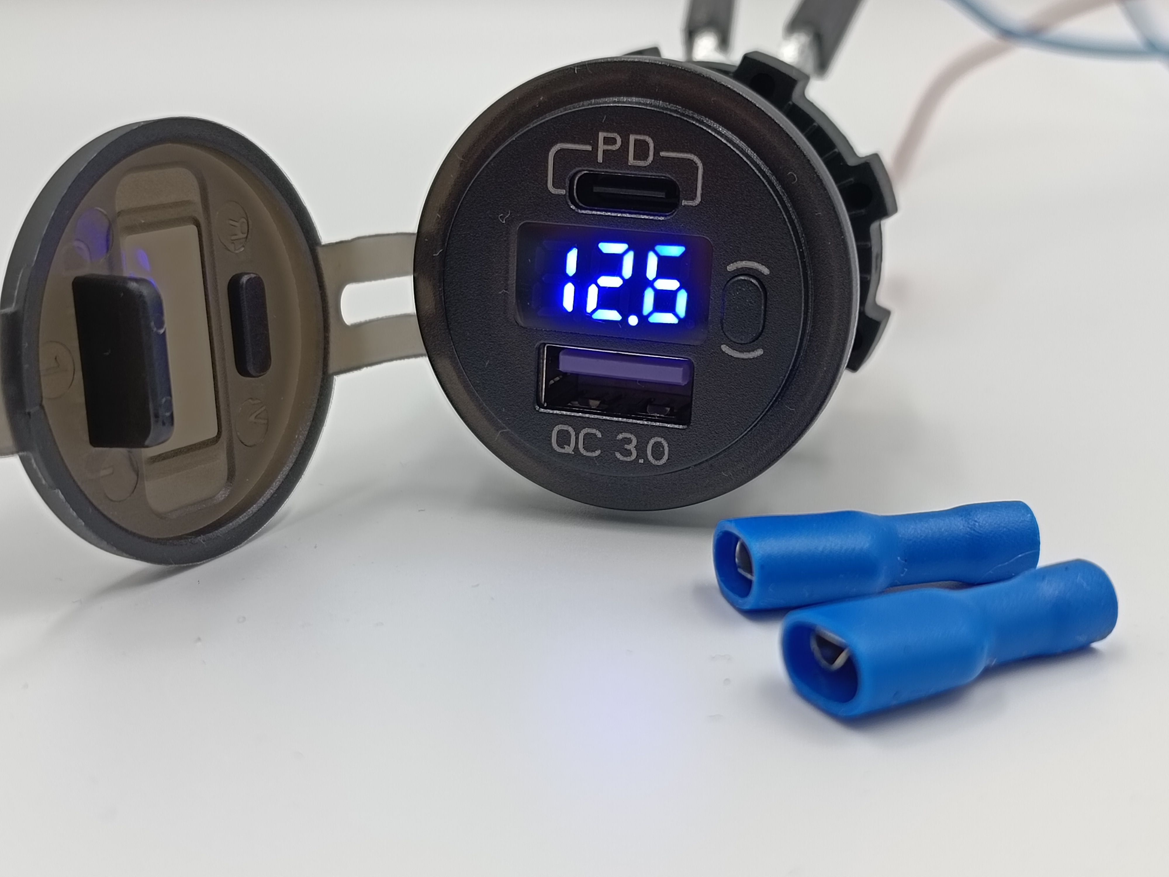 Розетка 12V / 24V USB + Type-C быстрая зарядка + вольтметр с кнопкой ...