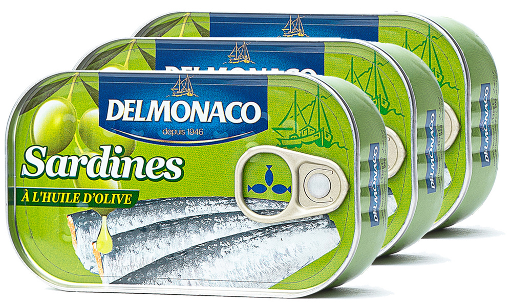 Сардины в оливковом масле, DELMONACO, 3 шт. по 125 гр. - купить с ...