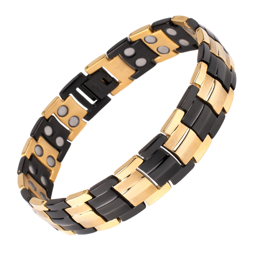Титановый магнитный энергетический браслет на руку Skyline Black Gold ...