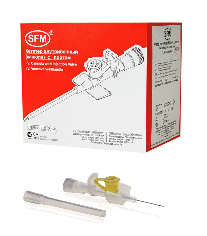 Катетер внутривенный с портом и крыльями 24G (0,7 х 19мм) SFM - 10 штук ...