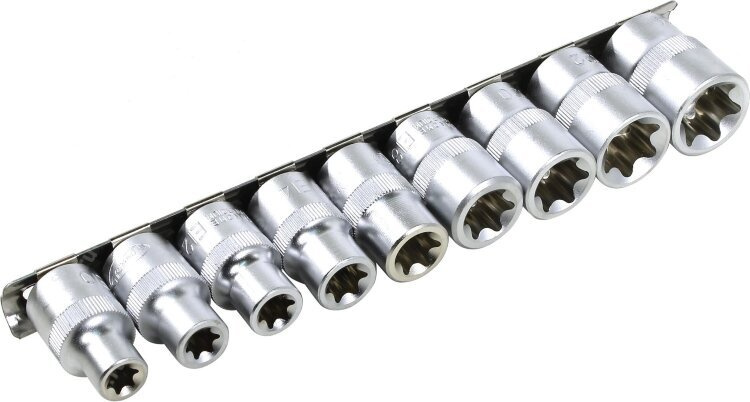 Набор торцевых головок TORX 1/2" 9 предметов (E10, E11, E12, E14, E16, E18, E20,Е22,Е24) Lecar ...