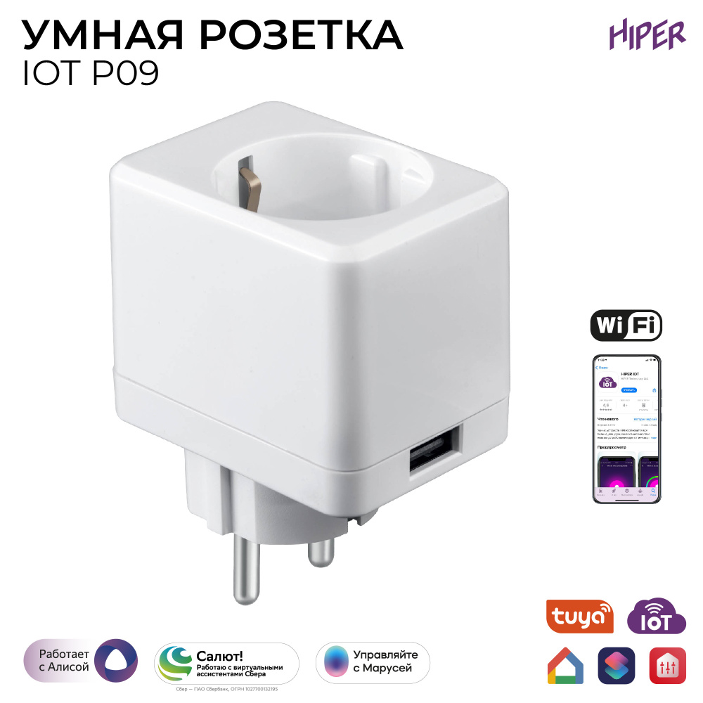 Умная розетка HIPER IoT P09, Алиса, Маруся, Салют - купить по низкой ...