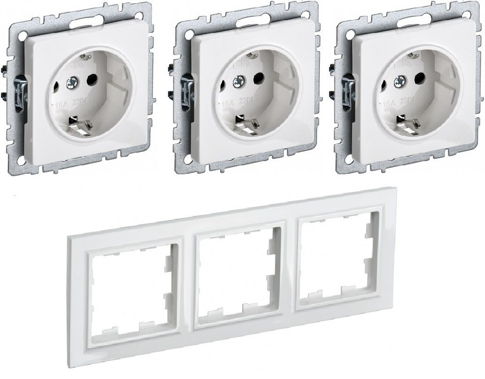 Розетка BRITE белая с заземляющими контактами BR-R11-16-K01 (3 шт ...