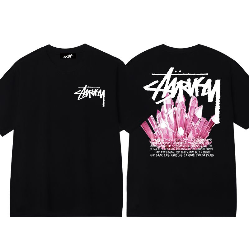 Футболка Мужской, Женский Stussy черный Короткий, размер 42 Хлопок ...
