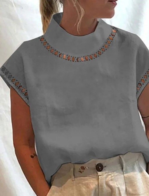 Блузка Женский MOOCIE серый Хлопок Короткий, размер 46 Без застежки Китай Повседневный купить c ...