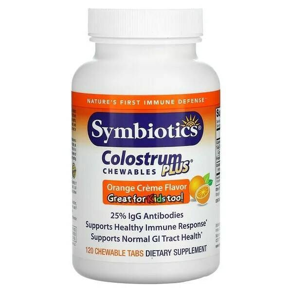 Symbiotics Colostrum Plus, апельсиновый вкус, 120 жевательных таблеток ...