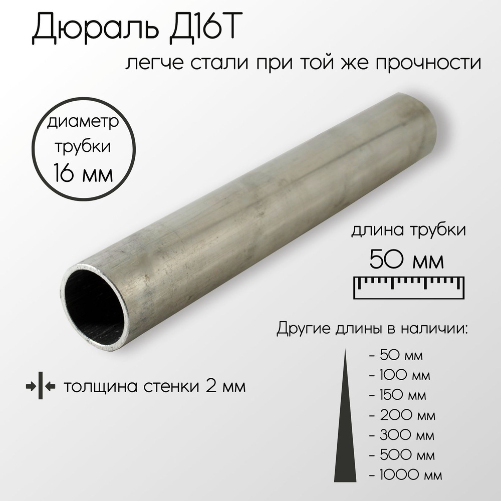 Алюминий дюраль Д16Т труба диаметр 16 мм толщина стенки 2 мм 16x2x50 мм ...