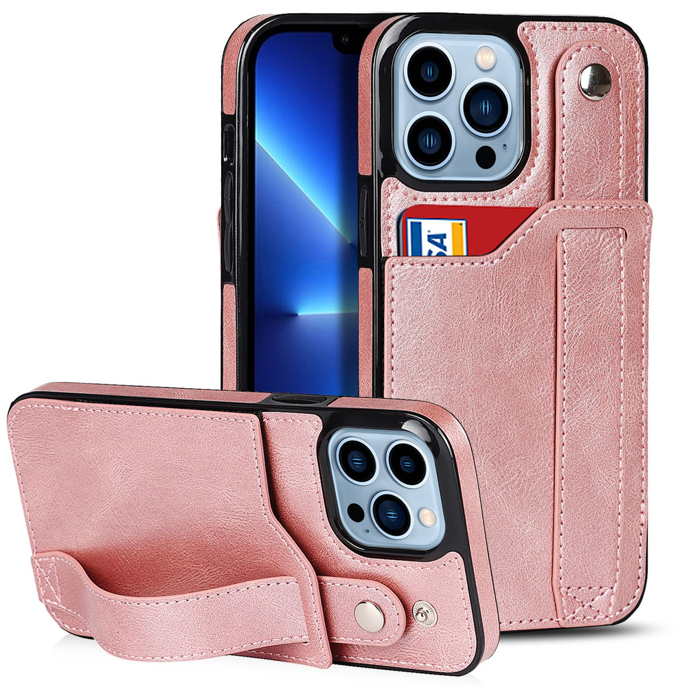 Кожаный чехол для iPhone 14 Pro Max телефона с держателем на запястье ...