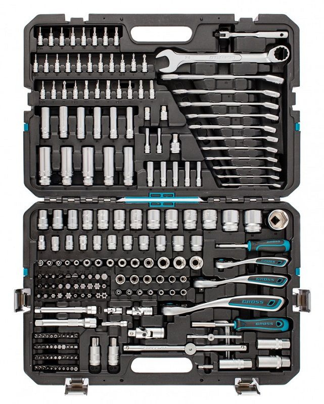 Набор инструментов GROSS (216 предметов, 120 зубьев, CrV 1/2", 3/8", 1/ ...