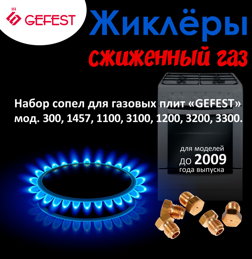 Комплект жиклеров (сопел) ПГ "GEFEST" м.1457, 300, 1100, 1200, 3100, 3200 (до 07.2009), М6*1 ...