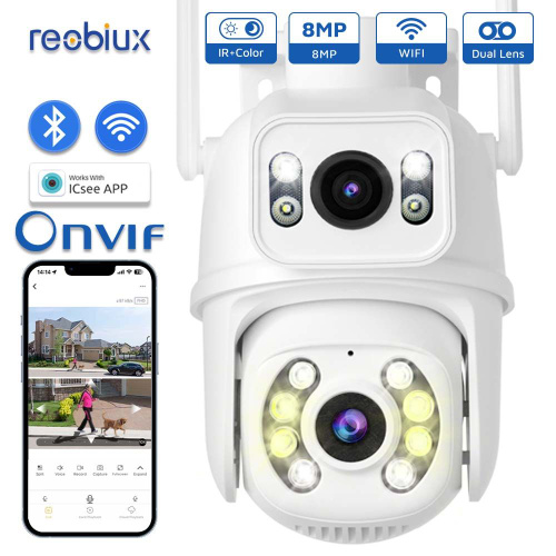 Reobiux Wi Fi Ptz камера 8mp двойной объектив Ip камера наружного наблюдения Cctv защита