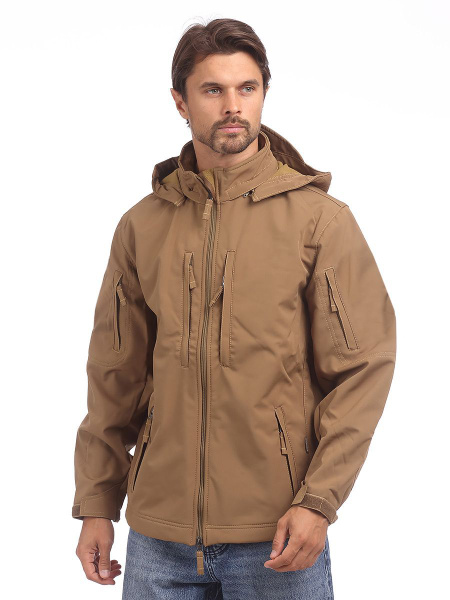 Куртка Мужской PROFARMY Капюшон горчичный Softshell, размер 52 Богатырь Длинный Демисезон прямой ...