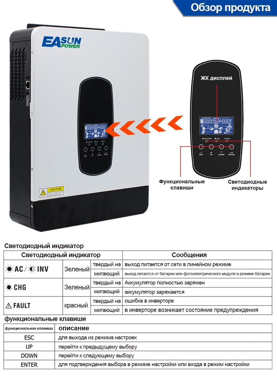 гибридный солнечный инвертор Easun Power ISolar SMH II 2.2KW, MPPT, 2200Вт, 12В - купить с ...
