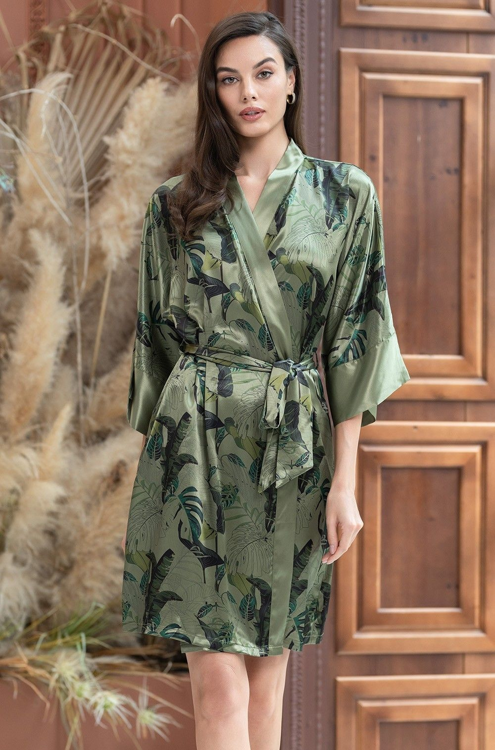 Халат Женский Mia-Amore Домашний Пояс/ремень оливковый Пояс Натуральный шелк, размер 46, 48 Три ...