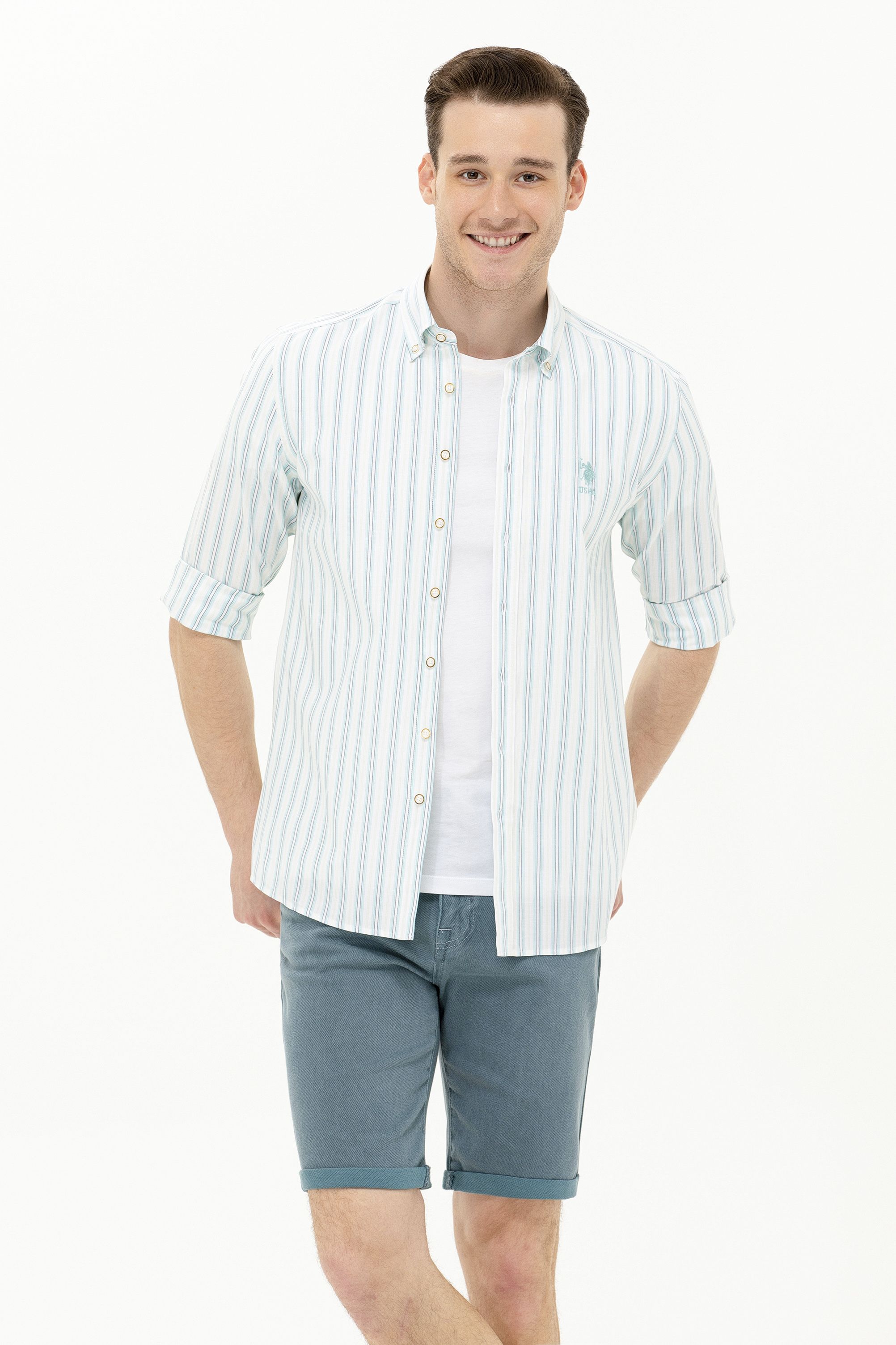 Рубашка Мужской U.S. POLO ASSN. белый, бирюзовый Хлопок, размер 48 ...