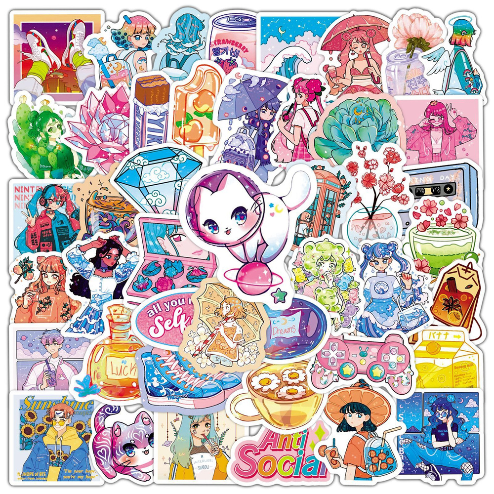 Набор наклеек Аниме 50шт./Anime sticker pack 50pcs /Стикеры ...