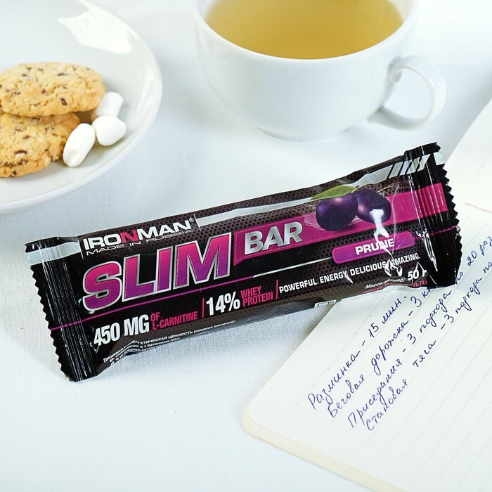 Батончик Slim Bar с L-карнитином, чернослив, тёмная глазурь, спортивное ...