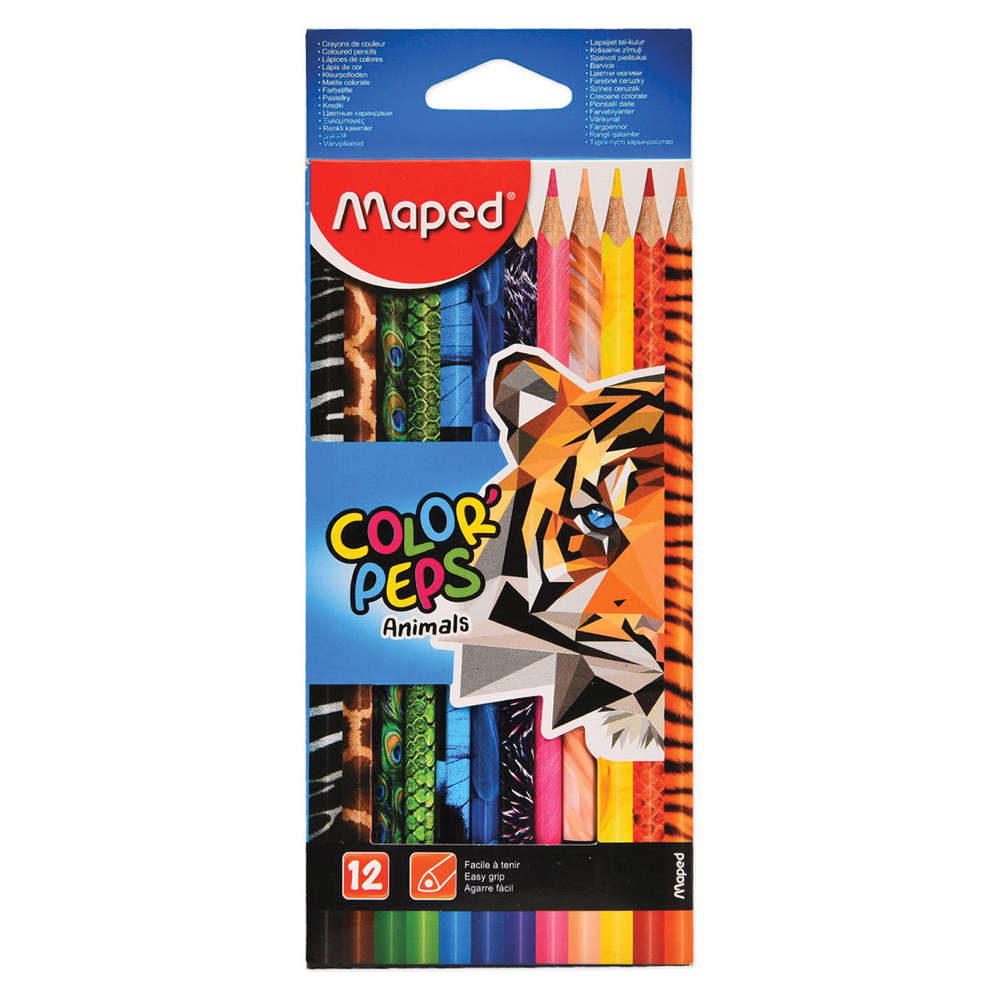 Карандаши цветные MAPED (Франция) "Color'Peps Animals'", 12 цветов ...