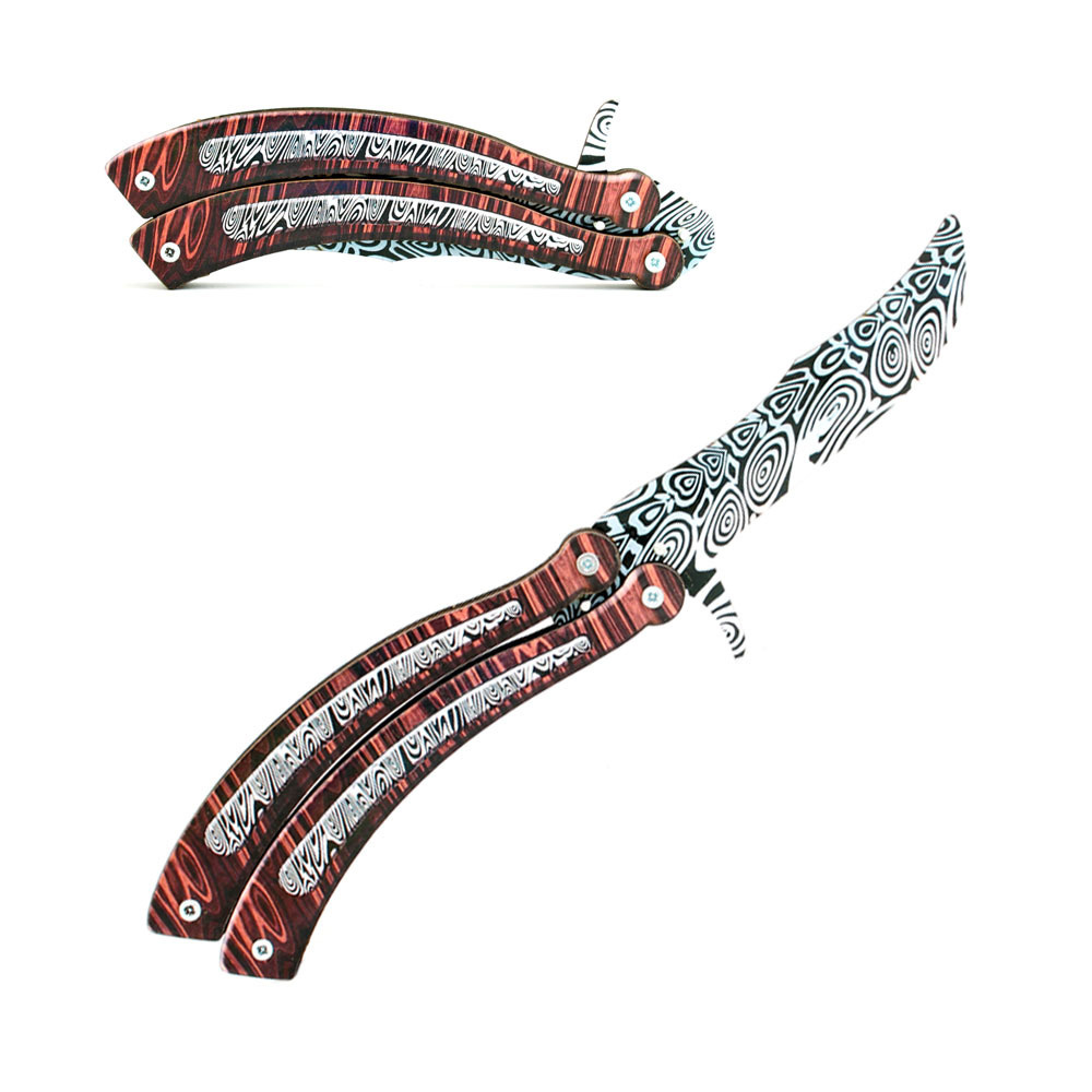 Кубикрум Нож-бабочка деревянный Дамасская сталь 17 см KR2707223-10 ...