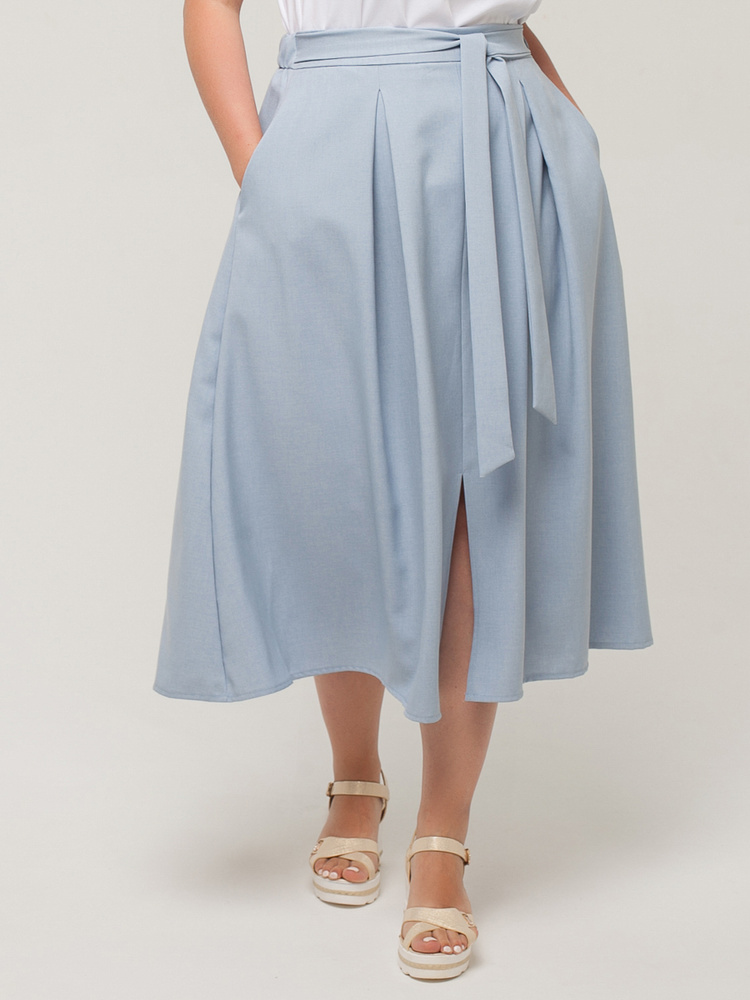 Юбка Женский SPARADA голубой Смесовая ткань трапеция, размер 66, 68 Резинка, Пояс Миди Пояс ...